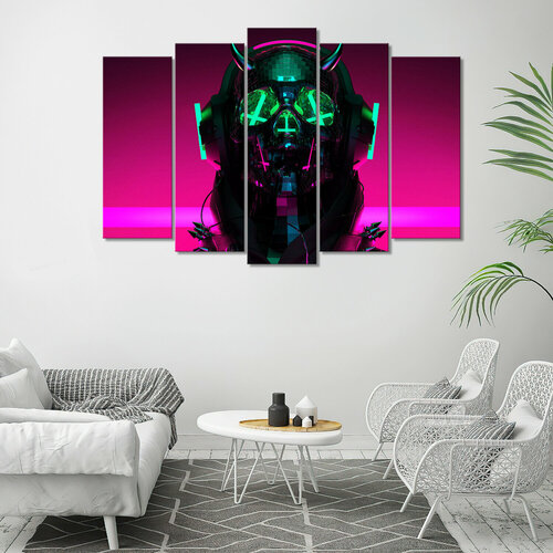 Модульная картина/Модульная картина на холсте/Модульная картина в подарок/Neon demon cyberpunk pink - Неон демон киберпанк розовый 150х100
