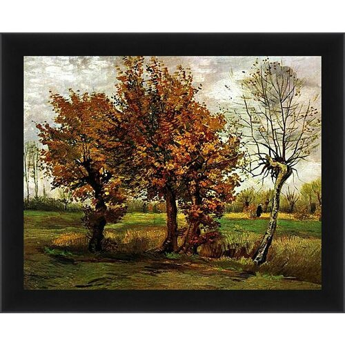 Плакат, постер на бумаге Autumn Landscape with Four Trees. Винсент Ван Гог. Размер 21 на 30 см