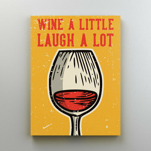 Интерьерная картина на холсте "Винтажный постер - бокал красного вина" размер 30x40 см