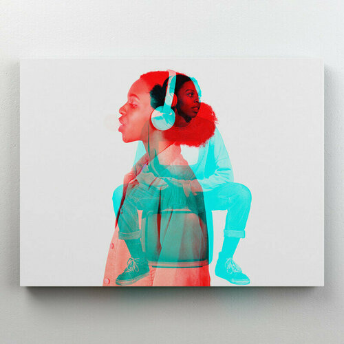 Интерьерная картина на холсте "Постер анаглиф - девушка слушает музыку" размер 60x45 см
