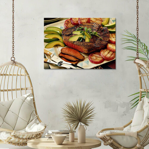 Картина/Картина на холсте для интерьера/Картина на стену/Картина для кухни/ - мясо и авокадо 40х60