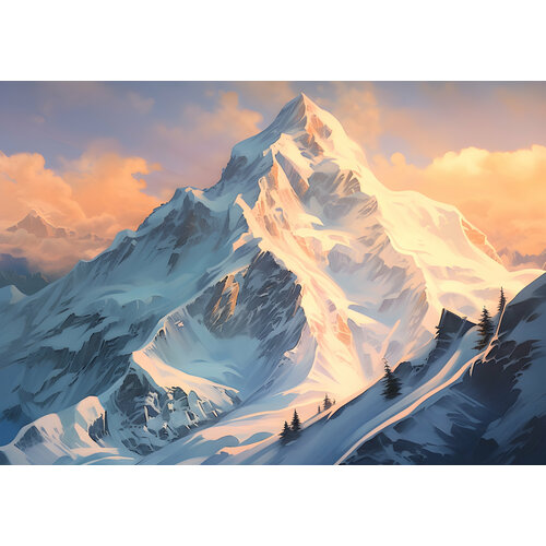 Постер - "Заснеженные вершины гор"на холсте/ А3 / в тубусе без рамы