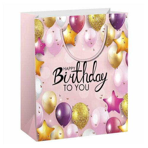 Пакет подарочный 26,5x12,7x33 см золотая сказка "Happy Birthday", фольга, розовый, 608238