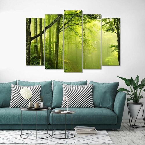 Модульная картина/Модульная картина на холсте/Модульная картина в подарок/яркий зелёный лес-bright green forest 125х85