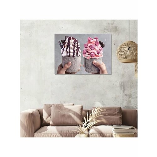 Картина на холсте с подрамником мороженое на сером фоне 30х40