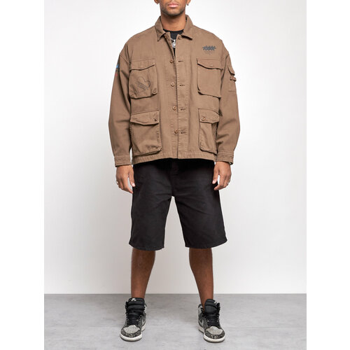 Джинсовая куртка , размер 48, коричневый