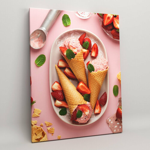 Картина на холсте (интерьерный постер) "Сладкое фруктовое мороженное" для кухни, кафе и ресторанов, с деревянным подрамником, размер 30х40 см