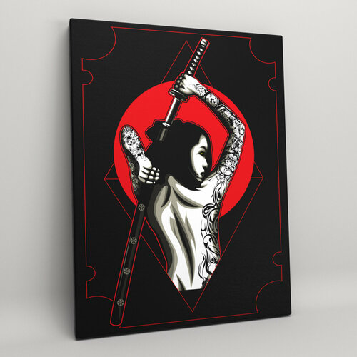 Картина на холсте (интерьерный постер) "Девушка с катаной" арт, с деревянным подрамником, размер 45x60 см