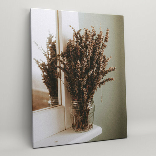 Картина на холсте (интерьерный постер) "Сухоцветы в вазе" растения, с деревянным подрамником, размер 30х40 см