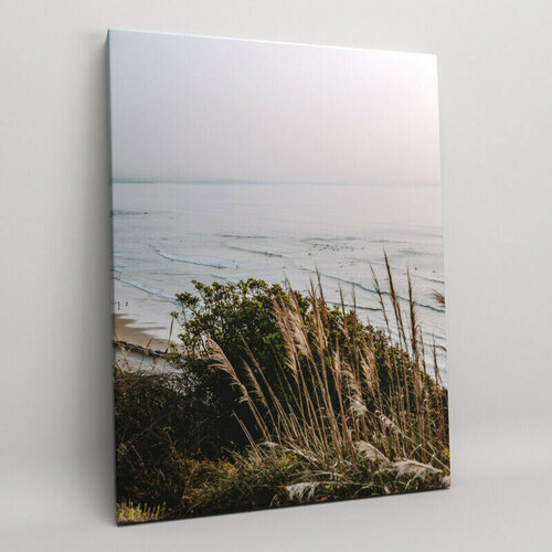 Картина на холсте (интерьерный постер) "Сухая трава на побережье океана", с деревянным подрамником, размер 22x30 см