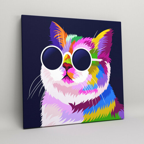 Картина на холсте (интерьерный постер) "Шотландский кот в очках", с деревянным подрамником, размер 45x45 см