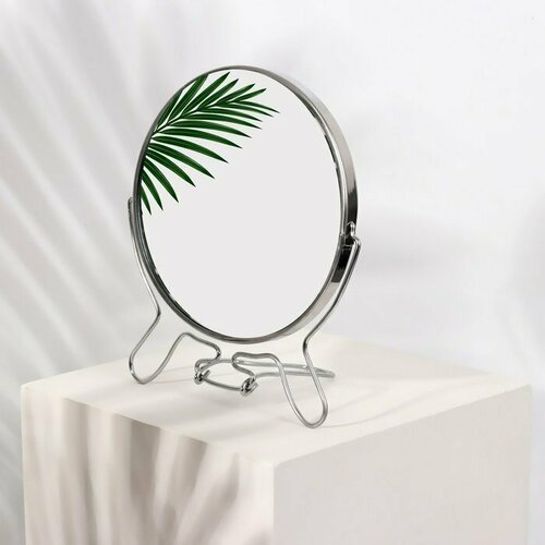 Зеркало настольное - подвесное «Круг», двустороннее, с увеличением, d зеркальной поверхности 14 см, цвет серебристый (комплект из 4 шт)