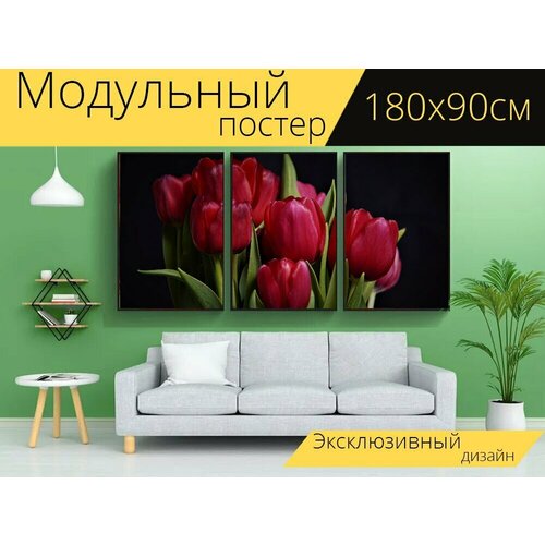 Модульный постер "Тюльпаны, цветок, букет цветов" 180 x 90 см. для интерьера