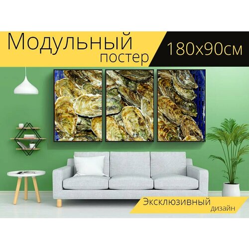 Модульный постер "Устрицы, франция, ракушки" 180 x 90 см. для интерьера