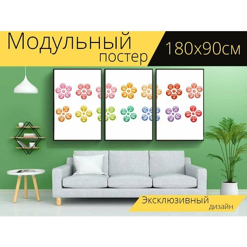 Модульный постер "Сакура цветы, граница, винтаж" 180 x 90 см. для интерьера