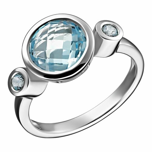 Перстень UVI, серебро, 925 проба, золочение, родирование, размер 18, голубой, серебряный
