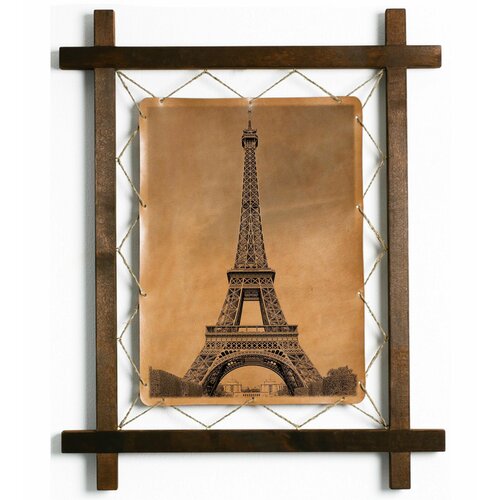 Картина Эйфелева башня во Франции, гравировка на натуральной коже, интерьерная для украшения и декора на стену в деревянной раме, подарок, BoomGift