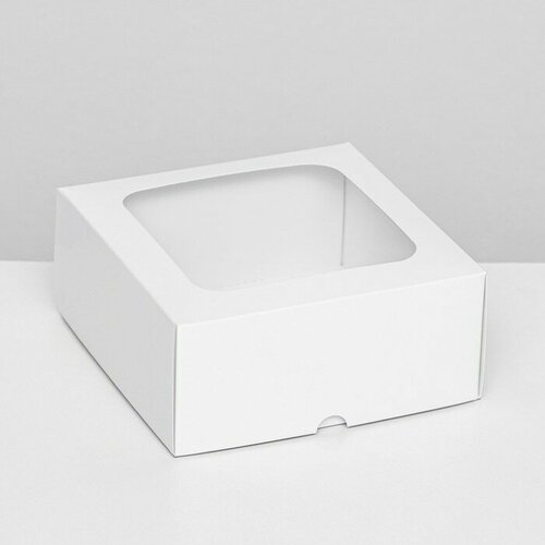 Коробка складная, крышка-дно, с окном, белый, 15 х 15 х 6,5 см, 5 шт