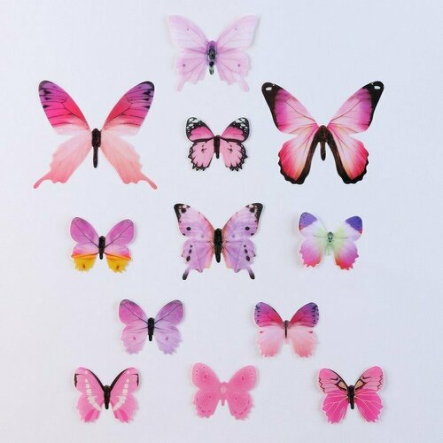 Набор для украшения «Бабочки», 12 шт, цвет розовый (комплект из 21 шт)