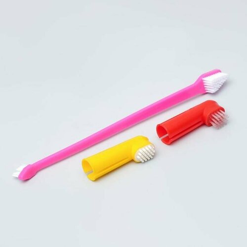 Набор зубная щётка двухсторонняя + щётка напальчник + массажер для десен (набор 3 шт), микс (комплект из 9 шт)