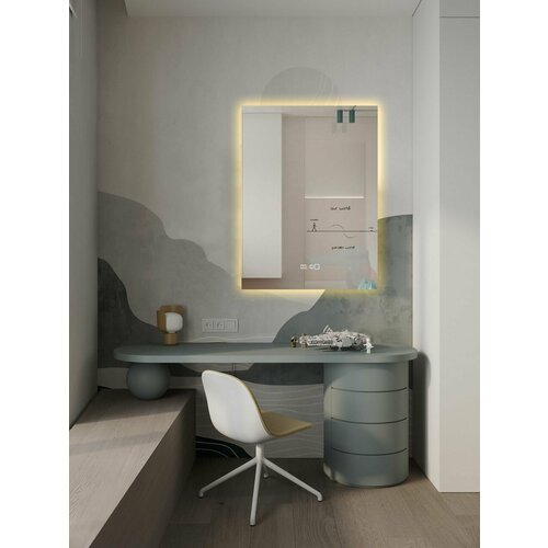 Зеркало для ванной с часами Qwerty 100*60 вертикальное с тёплой LED-подсветкой