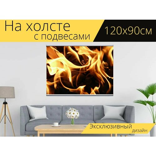 Картина на холсте "Пожар, пламя, горящий" с подвесами 120х90 см. для интерьера