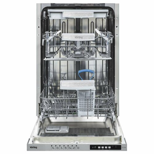 Встраиваемая посудомоечная машина Korting KDI 45488, узкая, 10 комплектов, 7 программ, защита от протечек, серебристый