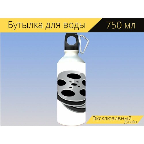 Бутылка фляга для воды "Киноплёнка, кино, фильм" 750 мл. с карабином и принтом