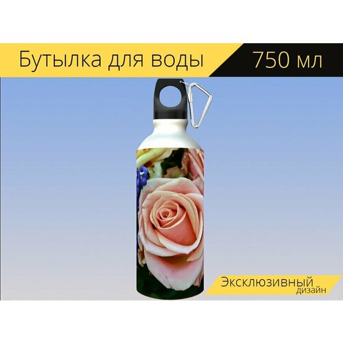 Бутылка фляга для воды "Искусственный цветок, цветок, деко" 750 мл. с карабином и принтом