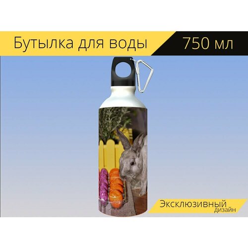 Бутылка фляга для воды "Пасхальный заяц, пасхальный, пасхальные яйца" 750 мл. с карабином и принтом