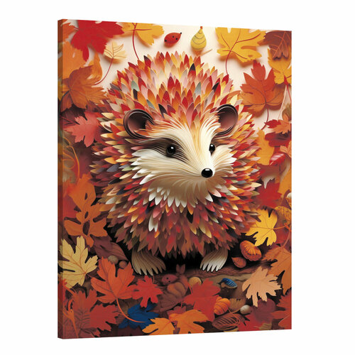 Интерьерная картина 50х70 "Ежик и осенние листья"