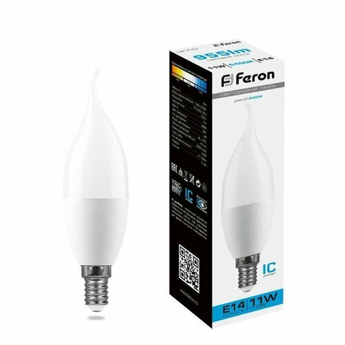 Лампа светодиодная FERON, (11W) 230V E14 6400K на ветру C37T, LB-770 (комплект из 7 шт)