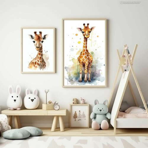 Картина/Постер для интерьера детской "Плакат милые животные 2 шт" бумага глянцевая, размер 30х42 и 20x30 см.