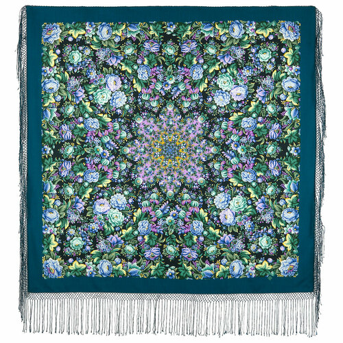 Платок Павловопосадская платочная мануфактура,148х148 см, черный, синий