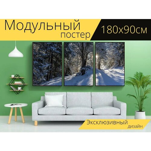 Модульный постер "Горный лес, лес, природа" 180 x 90 см. для интерьера