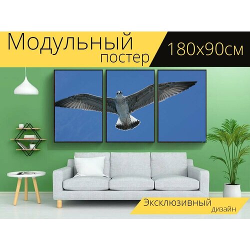 Модульный постер "Чайка, вода, море" 180 x 90 см. для интерьера