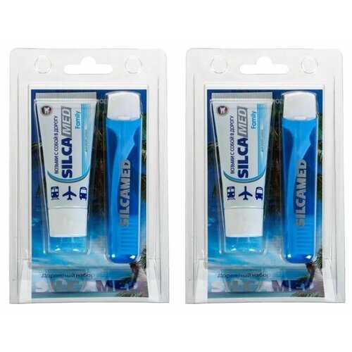 Зубная щетка средней жесткости Silcamed + Зубная паста, 30 гр, Дорожный набор Family, 2 шт