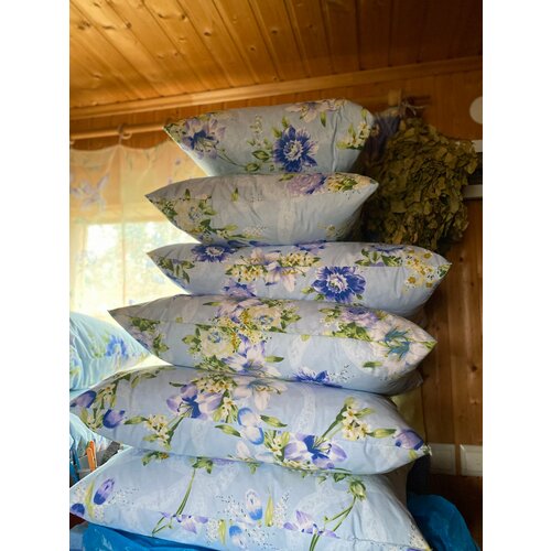 Подушка перьевая Handmade, 70х70, голубой цвет, регулируемая степень набивки "Как у бабушки"