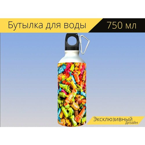 Бутылка фляга для воды "Красить, сладости, вкусный" 750 мл. с карабином и принтом