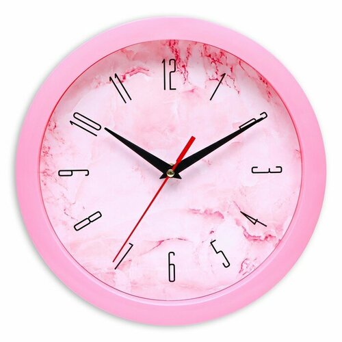 Соломон Часы настенные, интерьерные, "Розовый мрамор", бесшумные, d-28 см