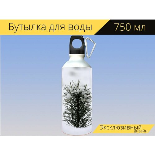Бутылка фляга для воды "Дерево, сосна, иглы" 750 мл. с карабином и принтом
