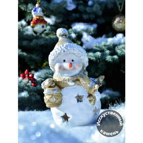 Новогодняя фигурка "Decobraz", снеговик с фонариком, 12*16*19 см.