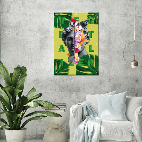 Интерьерная картина на холсте - Аполлон листья монстеры зелёный фон 60х80