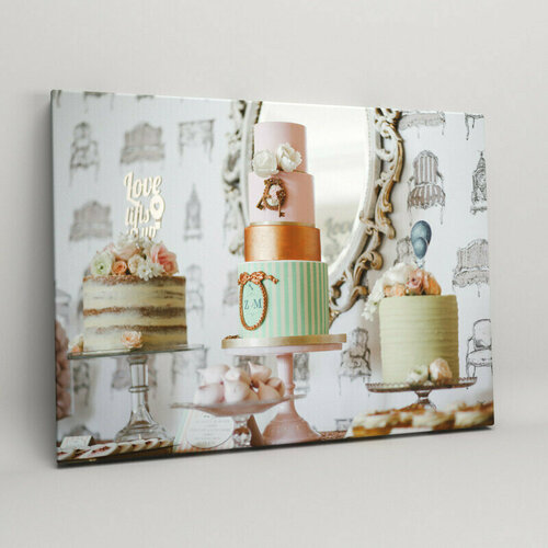 Картина на холсте (интерьерный постер) "Кенди бар - свадебные торты", с деревянным подрамником, размер 60x45 см