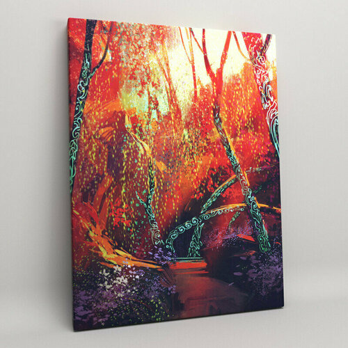 Картина на холсте (интерьерный постер) "Иллюстрация волшебные деревья", с деревянным подрамником, размер 22x30 см