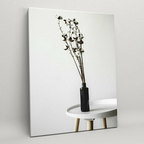 Картина на холсте (интерьерный постер) "Натюрморт черная ваза с сухоцветами", с деревянным подрамником, размер 30x40 см