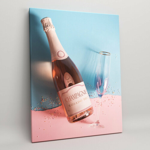 Картина на холсте (интерьерный постер) "Розовое игристое" для кухни, кафе и ресторанов, с деревянным подрамником, размер 30x40 см