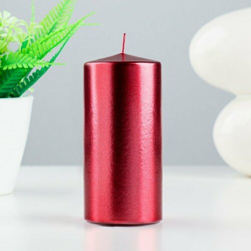 Свеча - цилиндр парафиновая, лакированная, красный металлик, 5,6×12 см (комплект из 5 шт)