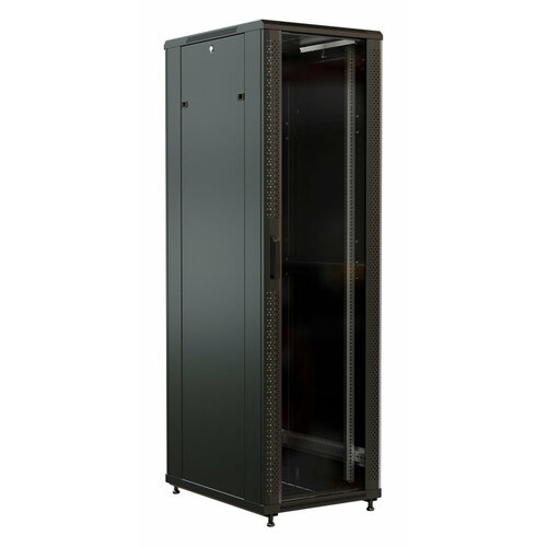 WRline Шкаф напольный 19-дюймовый, 22U, 1166x600x1000 мм , передняя стеклянная дверь со стальными перфорированными боковинами, задняя дверь сплошная, цвет черный (RAL 9004) (разобранный)