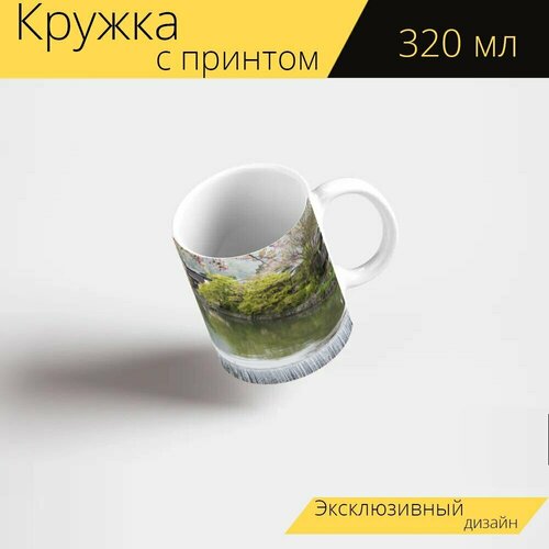 Кружка с рисунком, принтом "Сакура, река, киото" 320 мл.